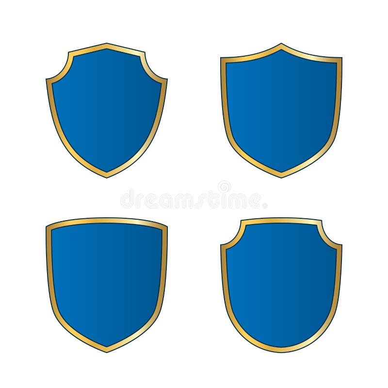 Gold-blue Shield Shape Icons Set. Bright Logo Emblem Sign Isolated on ...