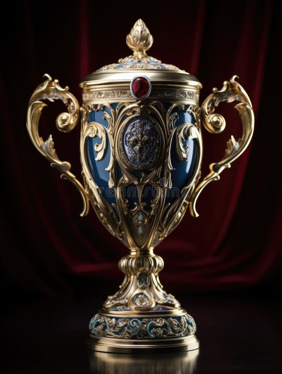 A Gold and Blue Trophy with a Red Gem Stock Illustration - Illustration ...