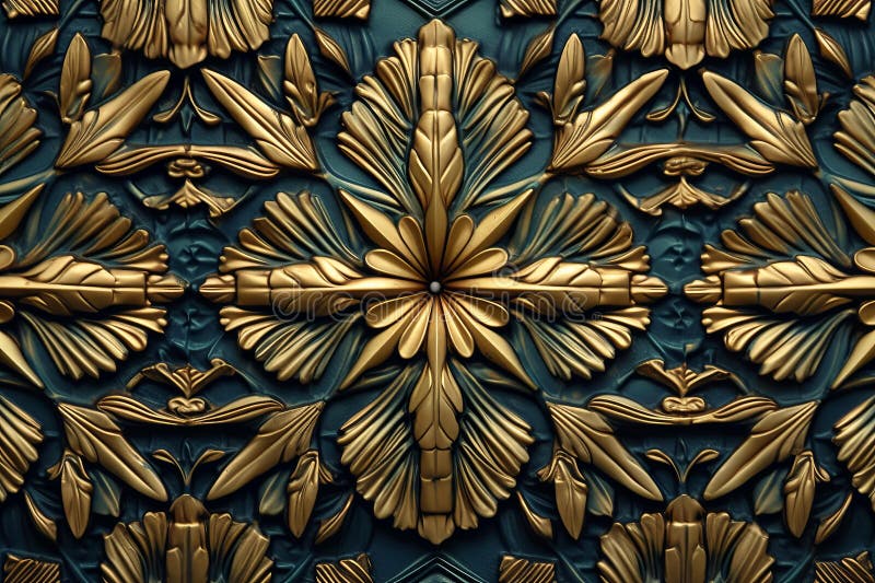 A Gold and Blue Wall with Ornate Designs Stock Illustration ...