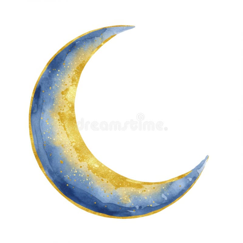Gold and Blue Watercolor Crescent Moon Stock Illustration ...