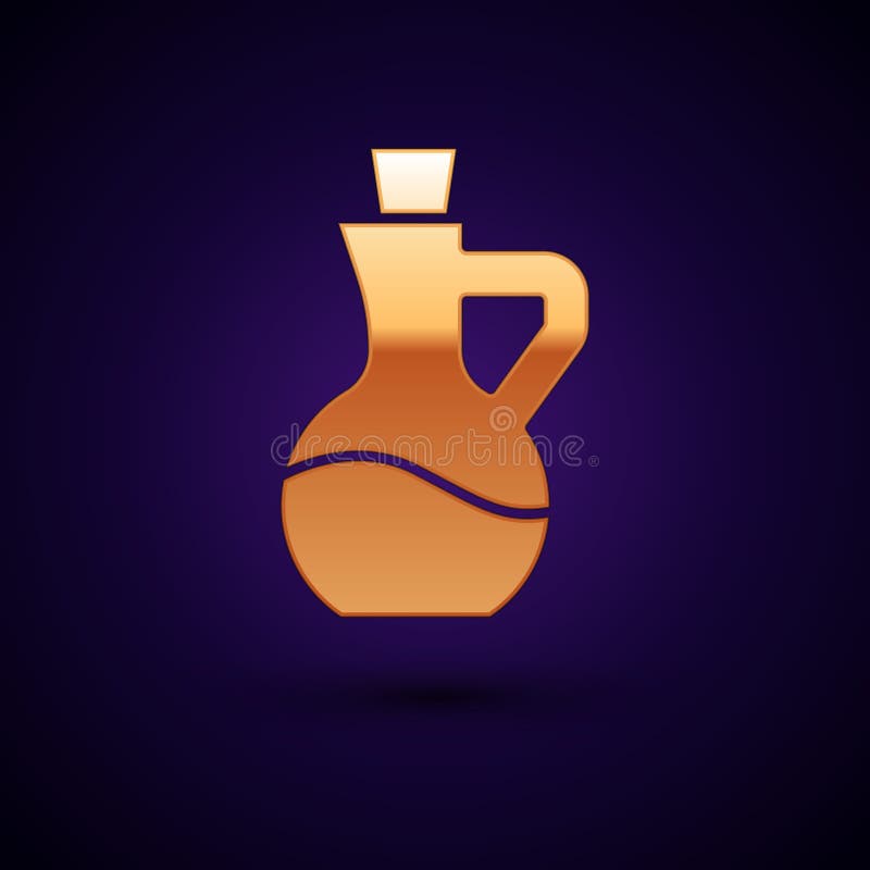 Gold Bottle of Olive Oil Icon Isolated on Black Background. Jug with ...