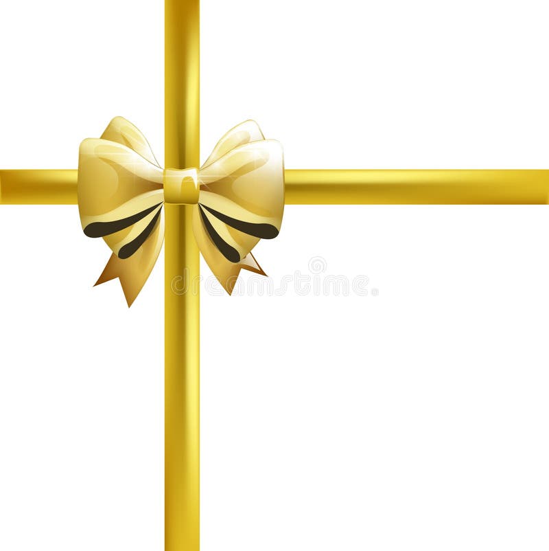 Gold Bow with Ribbons on White Background. Vector Illustration. Stock ...