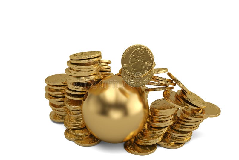 Gold Bowling and Coin Stacks.3D Illustration. Stock Illustration ...