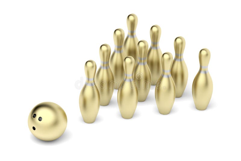 Gold Bowling and Coin Stacks.3D Illustration. Stock Illustration ...