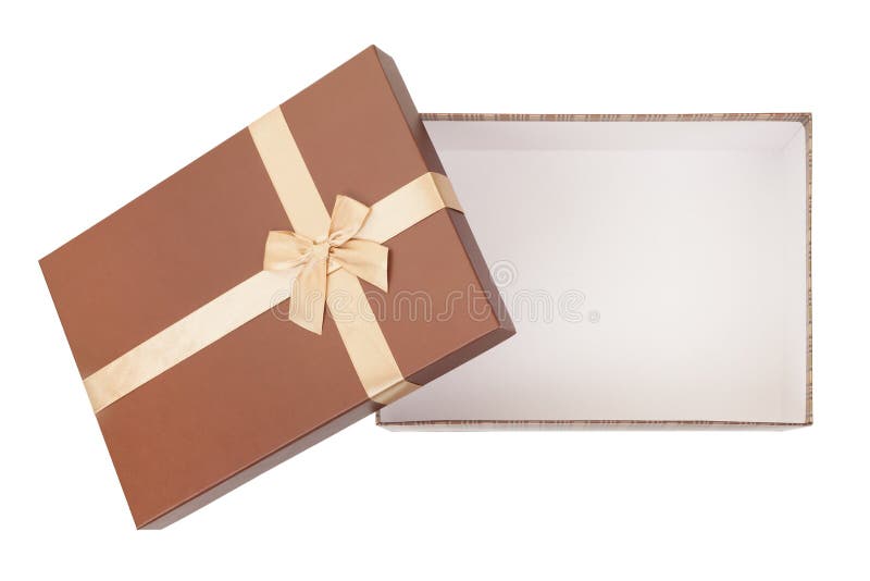 Gold Box with Gifts, Bow, Ribbon Isolated Stock Photo - Image of ...