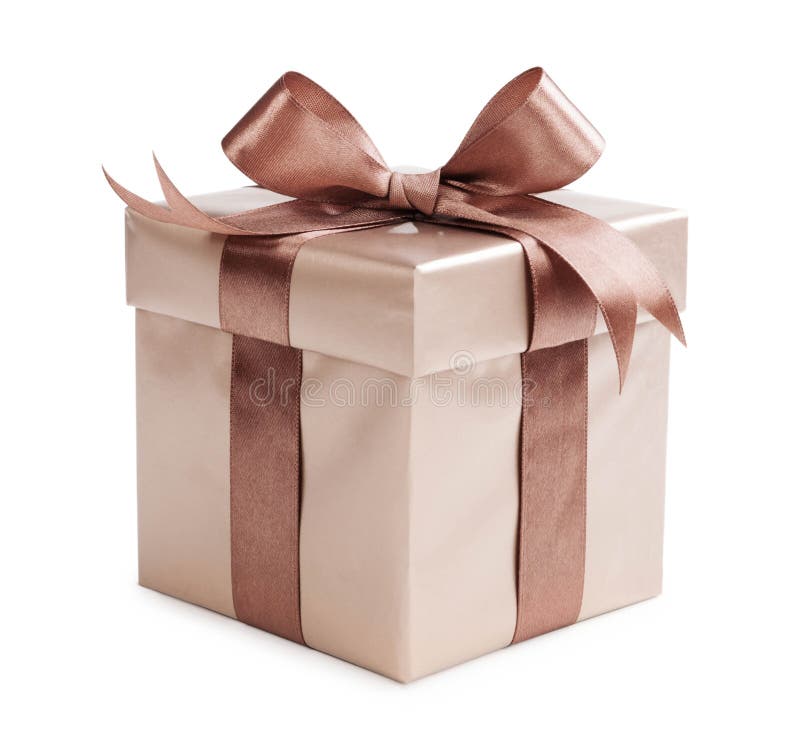 Gold Box with Gifts and Brown Bow Stock Image - Image of container ...