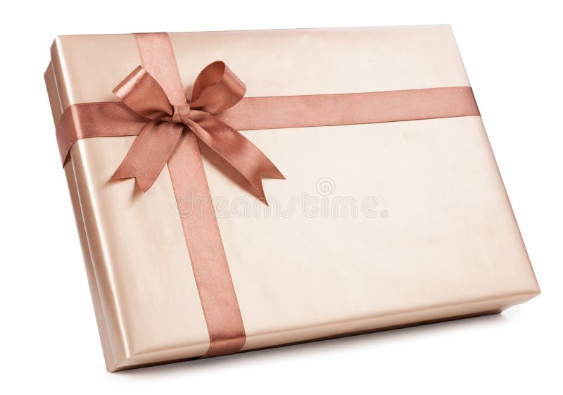 Gold Box with Gifts and Brown Bow Stock Image - Image of container ...