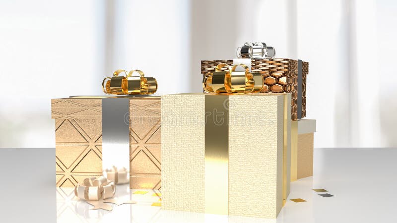 Gold Boxes on White Table for Gift or Bonus Concept 3d Rendering Stock ...