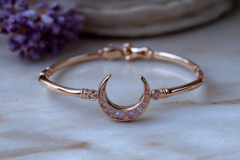 A Gold Bracelet with a Crescent Moon Design. Stock Illustration ...