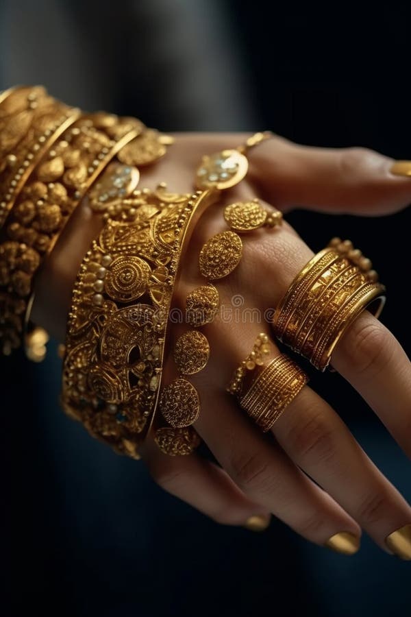 Gold Bracelets on the Hands. AI Generated Stock Illustration ...