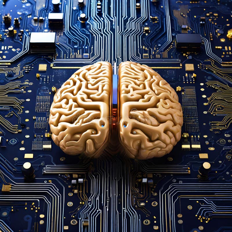 Gold Brain Connected To a Motherboard Stock Illustration - Illustration ...