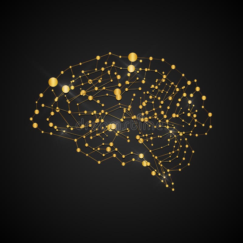 Gold Brain Dots Connection Design. Stock Vector - Illustration of life ...
