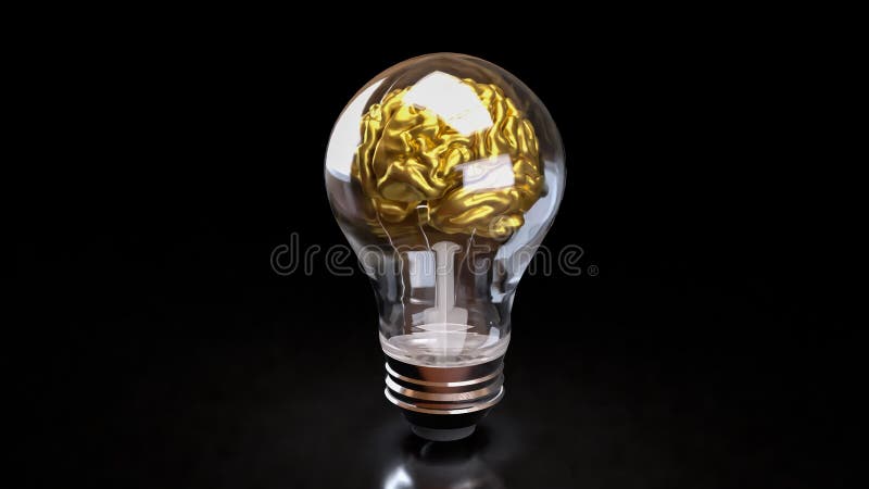 The Gold Brain in Light Bulb for Sci and Education or Business Concept ...