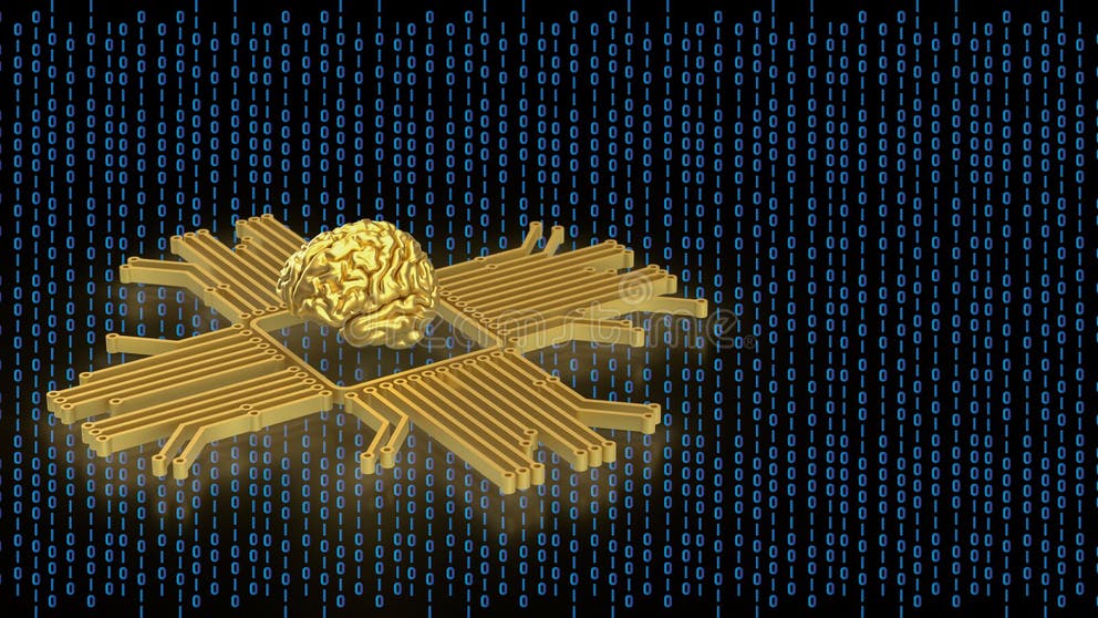 The Gold Brain and Logic for Technology Concept 3d Rendering Stock ...