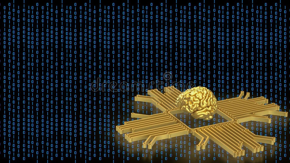 The Gold Brain and Logic for Technology Concept 3d Rendering Stock ...