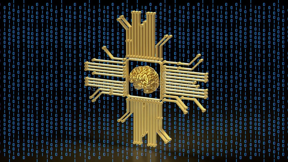 The Gold Brain and Logic for Technology Concept 3d Rendering Stock ...