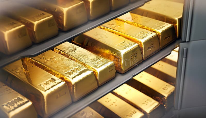 Gold bricks in a vault stock illustration. Illustration of background ...
