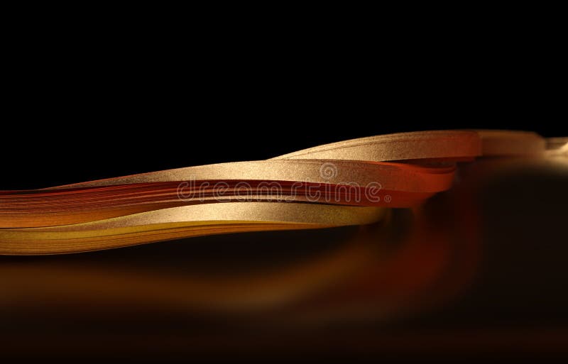 Gold Bronze Paper Wave on Black. Soft Focus Abstract Backgound Stock ...