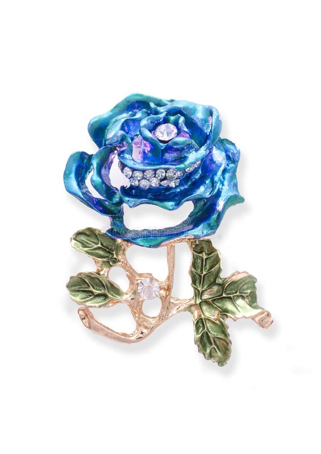 Gold Brooch Blue Rose with Diamonds Isolated on White Stock Photo ...