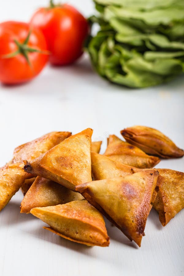 Gold and Brown Deep Fried Chicken Samosas. Stock Image - Image of ...