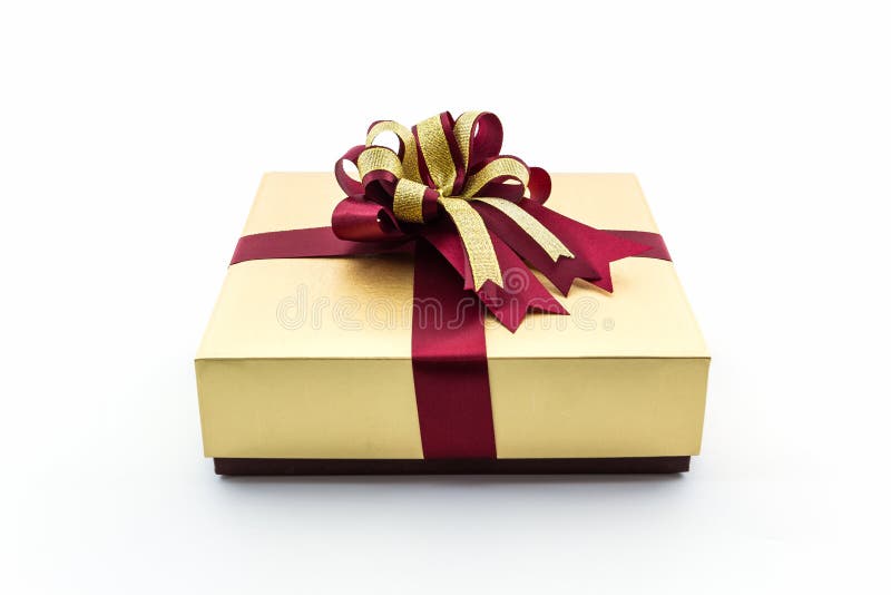 Gold and Brown Gift Box with Ribbon Bow. Stock Image - Image of fragile ...