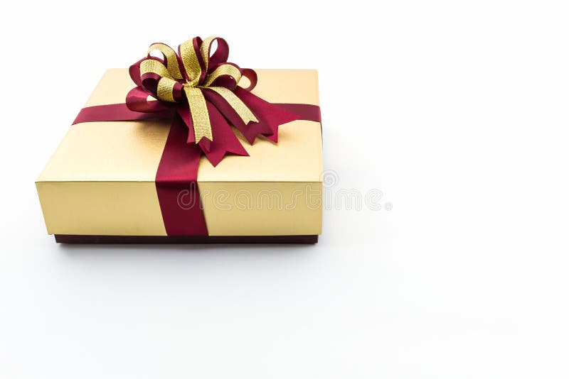 Gold and Brown Gift Box with Ribbon Bow. Stock Photo - Image of fragile ...