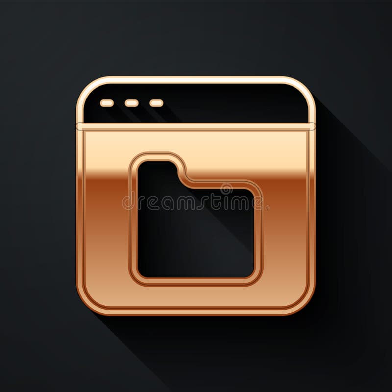 Gold Browser Files Icon Isolated on Black Background. Long Shadow Style ...