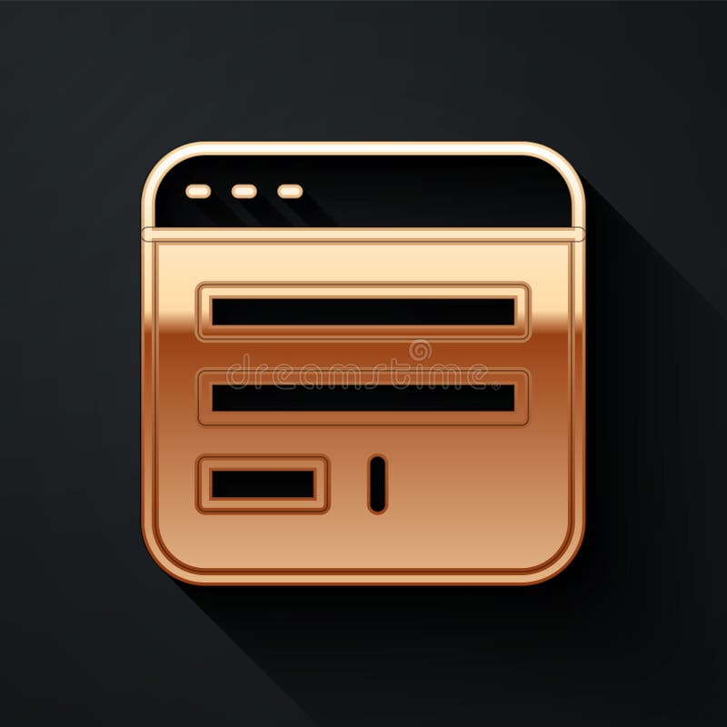 Gold Browser Window Icon Isolated on Black Background. Long Shadow ...
