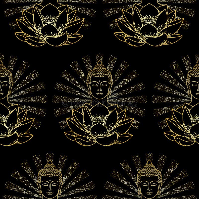 Buddha and Lotus Seamless Pattern Stock Vector - Illustration of ...