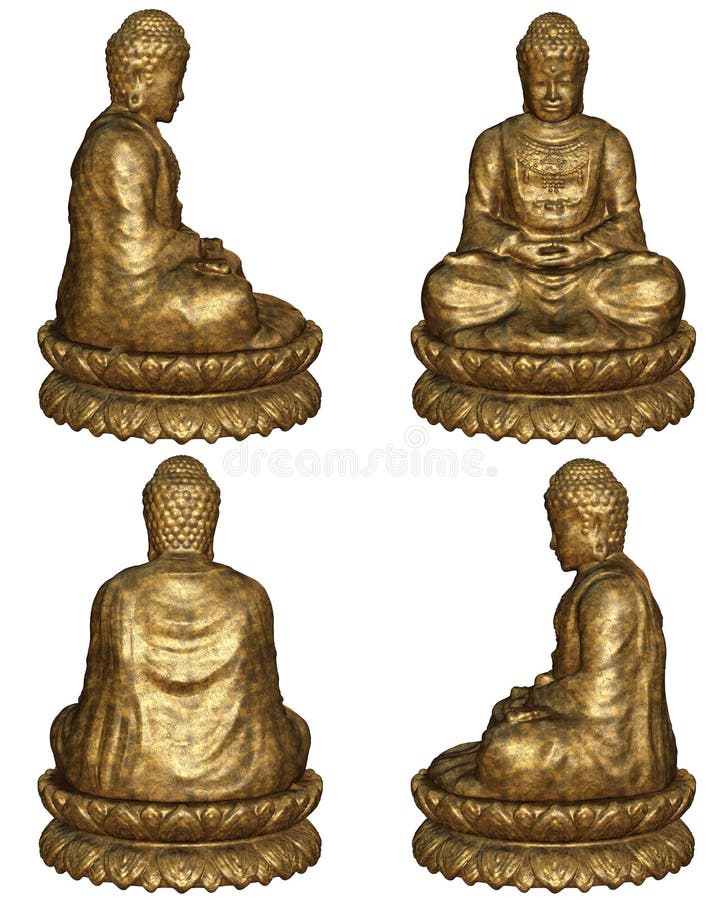 Gold Buddha Statue in Four Views Stock Illustration - Illustration of ...