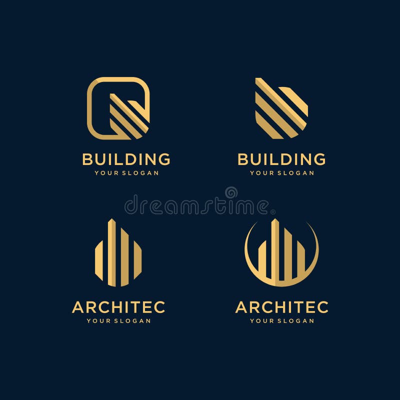 Set of Golden Building Logo with Modern Line Art Style Premium Vector ...