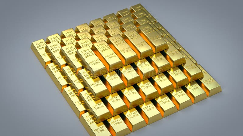 Gold Bullion Bars Pyramid Pile 3D Render Stock Illustration ...