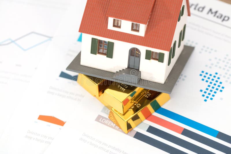 Gold Bullion and House Model on Documents Stock Photo - Image of ...