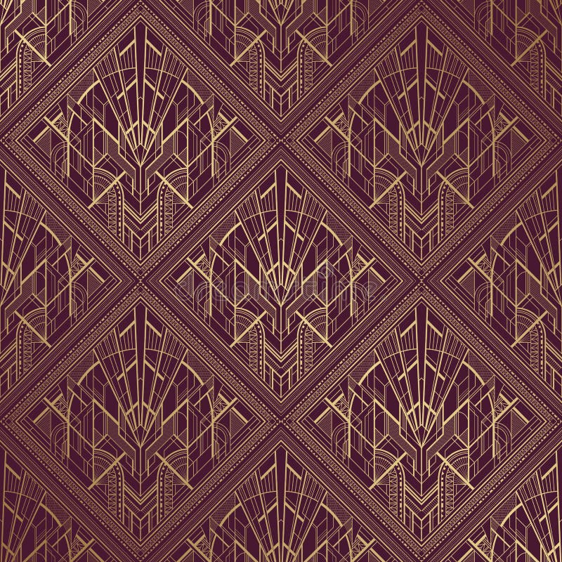 Gold and Burgundy Seamless Pattern with Art Deco Ornament Stock Vector ...