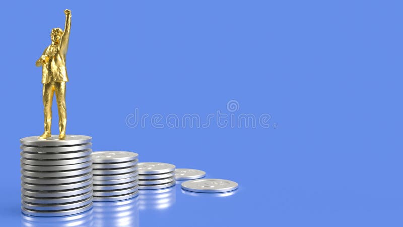 Gold Business Man and Coins 3d Rendering Stock Illustration ...