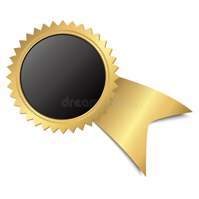 Gold button with ribbon stock vector. Illustration of rank - 96626107