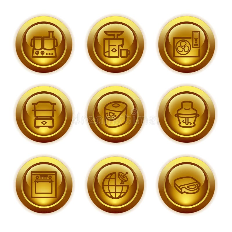 Gold Button Web Icons, Set 17 Stock Vector - Illustration of extractor ...