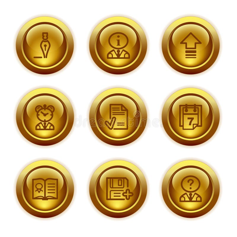 Gold Button Web Icons, Set 3 Stock Vector - Illustration of internet ...