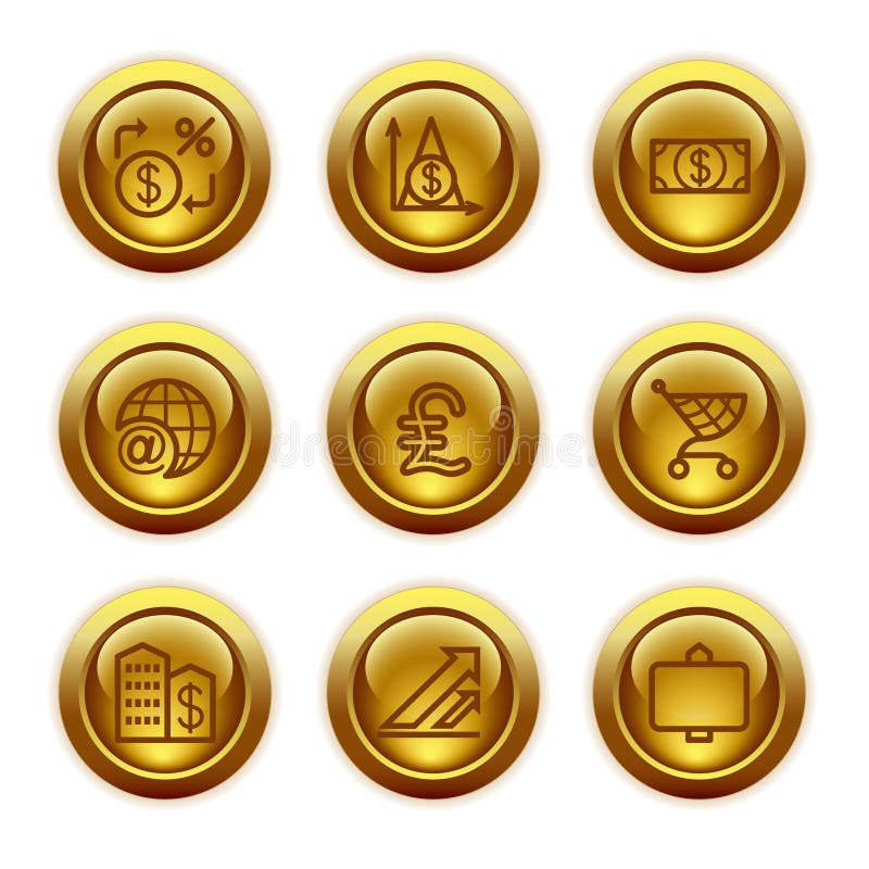 Gold Button Web Icons, Set 23 Stock Vector - Illustration of mail, bank ...