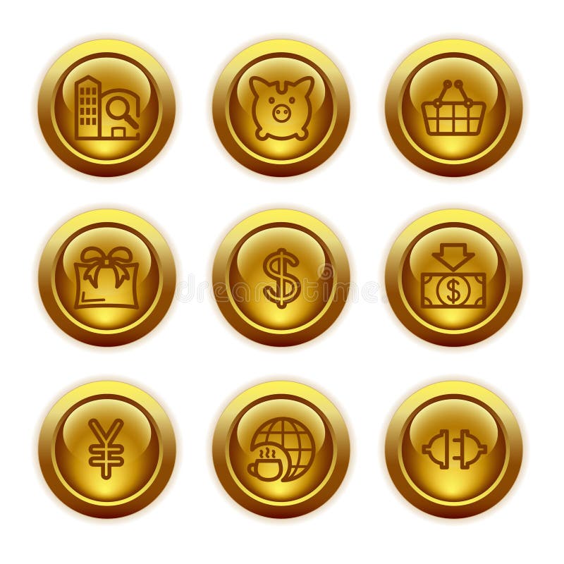 Gold Button Web Icons, Set 24 Stock Vector - Illustration of holding ...