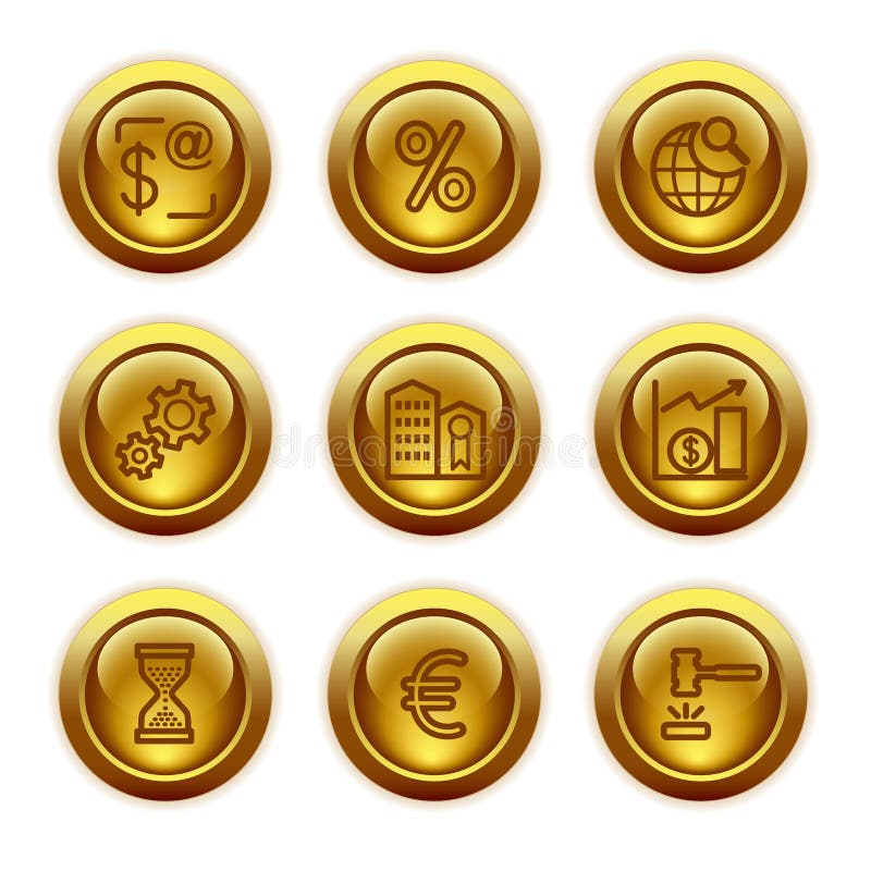 Gold Button Web Icons, Set 3 Stock Vector - Illustration of internet ...
