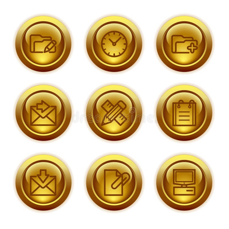 Gold Button Web Icons, Set 3 Stock Vector - Illustration of internet ...
