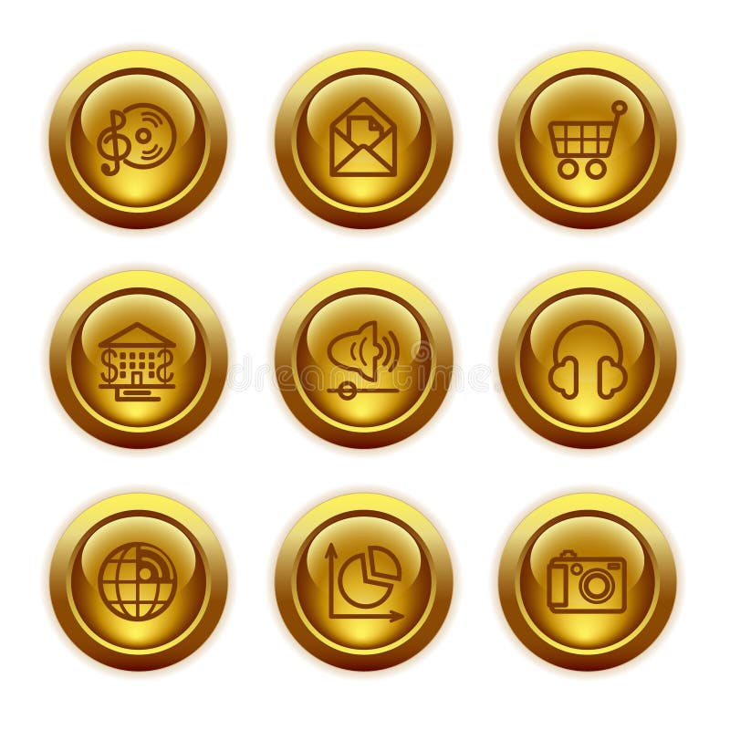 Gold Button Web Icons, Set 2 Stock Vector - Illustration of info, site ...
