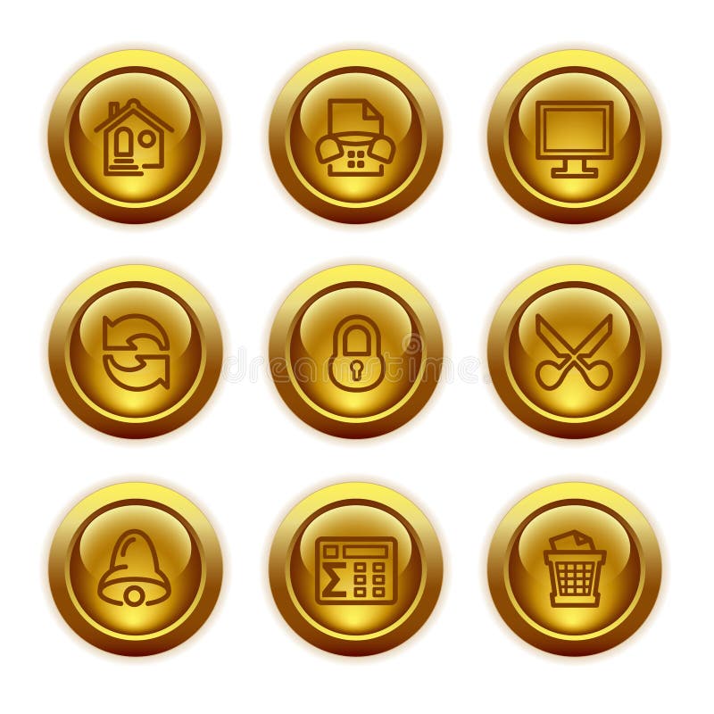 Gold Button Web Icons, Set 2 Stock Vector - Illustration of info, site ...