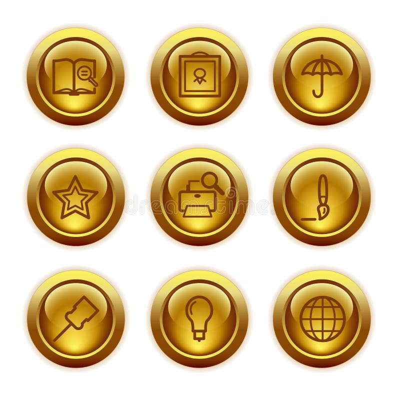 Gold Button Web Icons, Set 3 Stock Vector - Illustration of internet ...