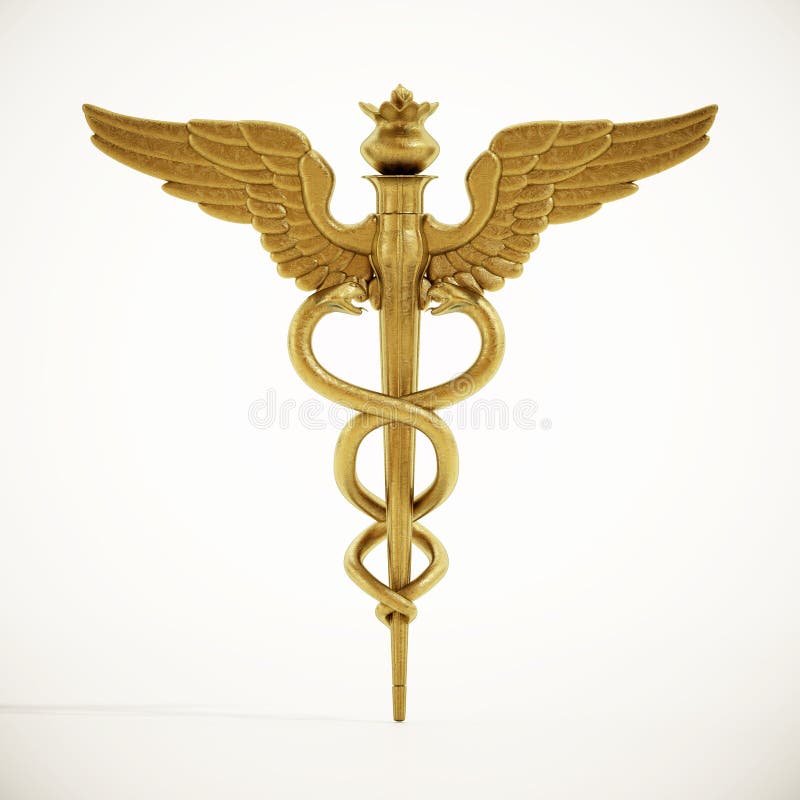 Gold Caduceus Symbol Isolated on White Background. 3D Illustration ...