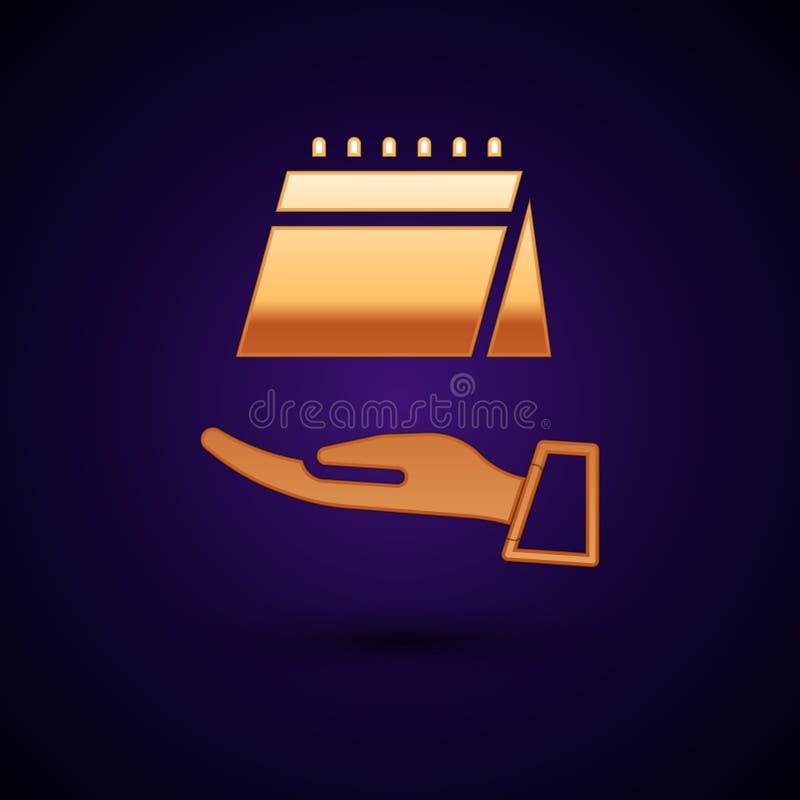 Gold Calendar Icon Isolated on Black Background. Event Reminder Symbol ...