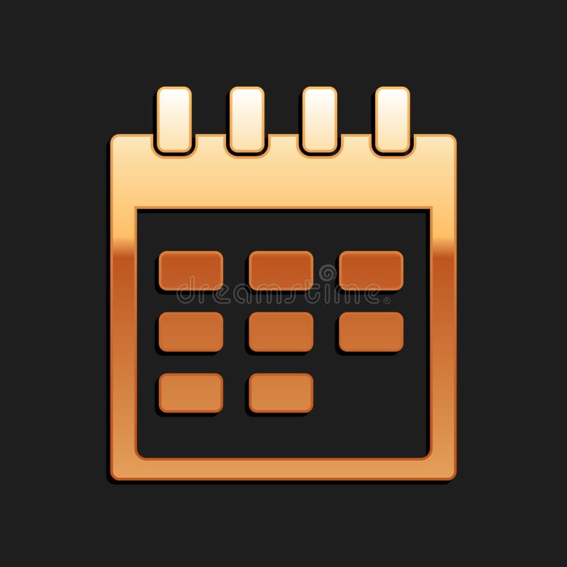 Gold Calendar Icon Isolated on Black Background. Long Shadow Style ...