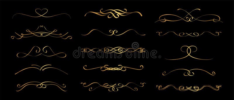 Gold Calligraphic Divider Separator Set in Victorian Cursive Flourish ...