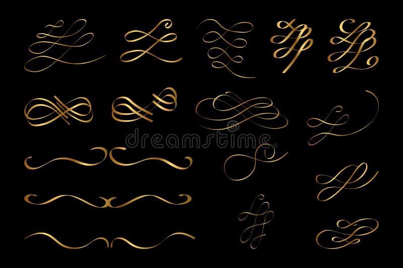 Gold Calligraphic Swirl Filigree Divider Separator Set in Victorian ...